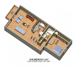 One Bedroom – Buildings A, B, & C - Pomeroy Court Apartments